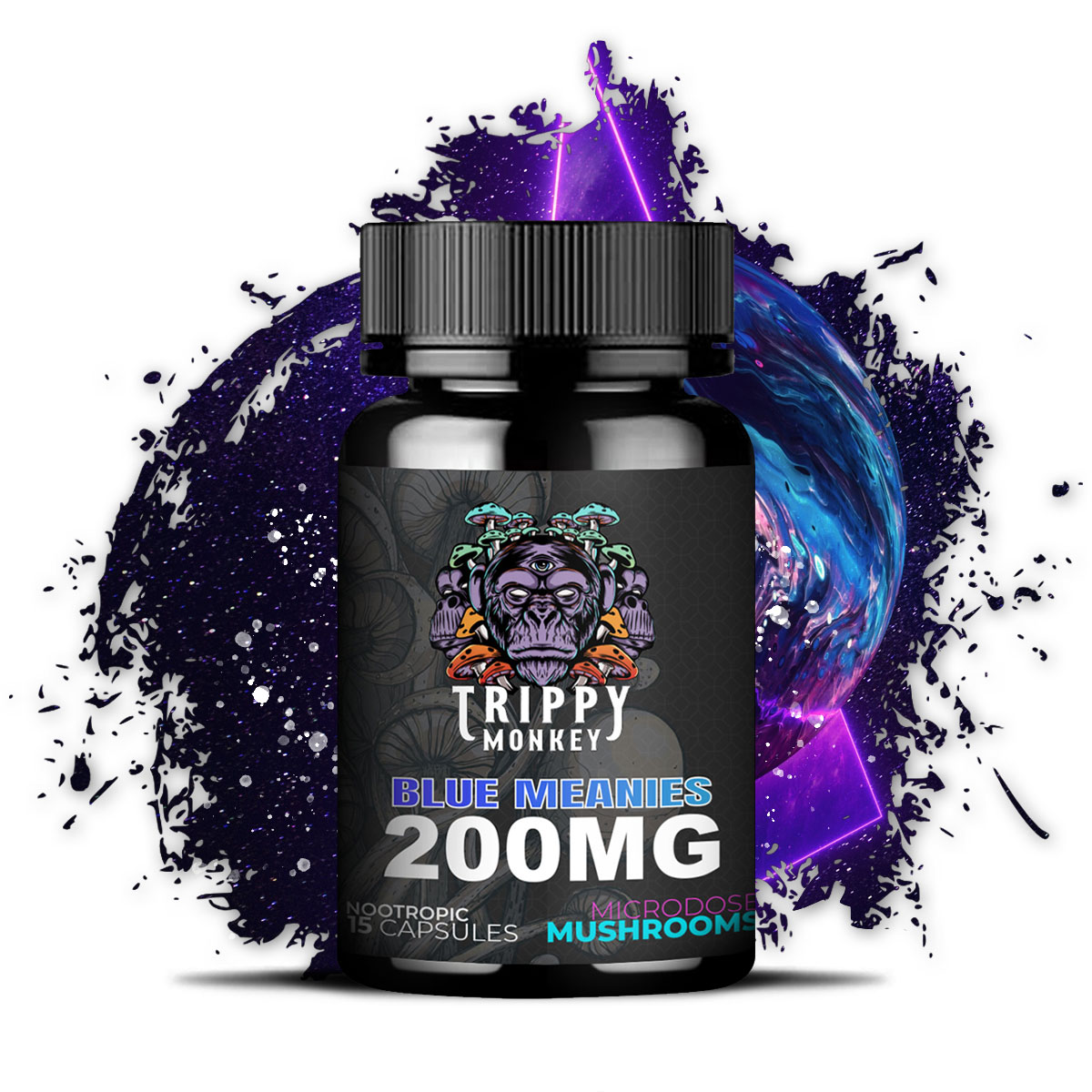 Trippy Monkey - Shrooms Microdose Capsules - 15 x 200MG - Low Price Bud